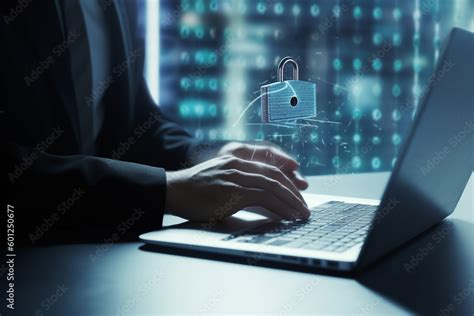 Person Typing On Laptop Cybersecurity Privacy Of Data Protection