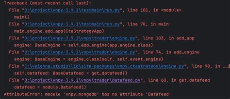 源码中配置mongodb数据pycharm启动时报错用的vnpy 3 9 1的版本麻烦帮忙看看哈 主题 VeighNa量化社区