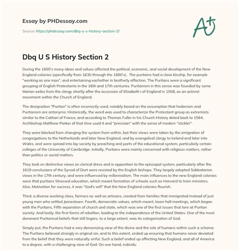Dbq U S History Section Words PHDessay Com