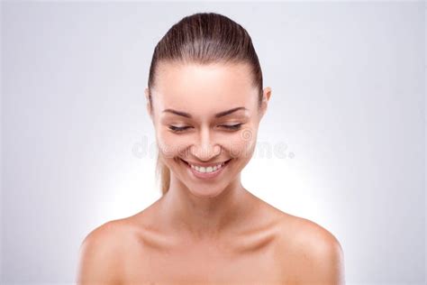 Brunette Woman With Glad Smile Showing Her Perfect Teeth Posing Stock