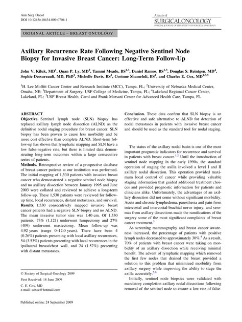 Pdf Axillary Recurrence Rate Following Negative Sentinel Node Biopsy