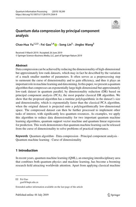 Pdf Quantum Data Compression By Principal Component Analysis