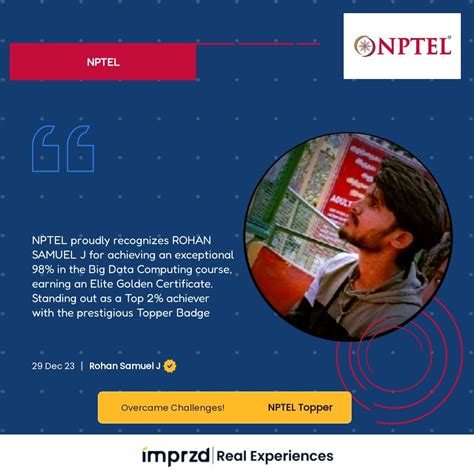 Rohan Samuel On Linkedin Nptel Recognition Awards 25 Comments