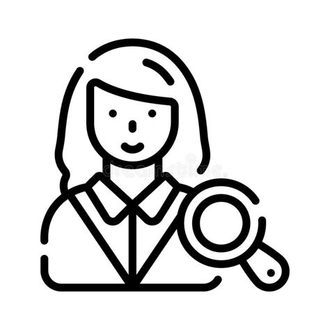 A Modern Line Style Icon Depicting Female Auditor With Magnifier Stock Illustration
