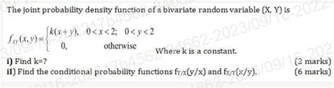 Solved The Joint Probability Density Function Of A Bivariate