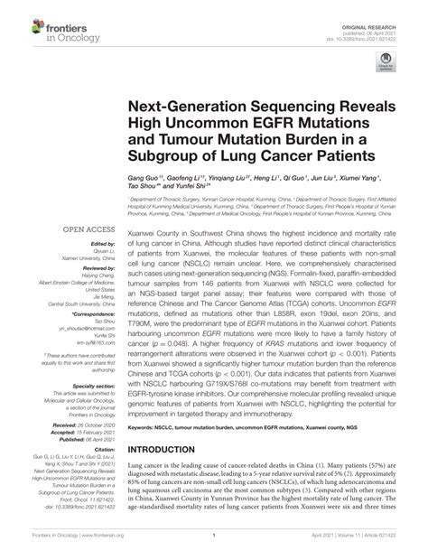 Pdf Next Generation Sequencing Reveals High Uncommon Egfr Mutations