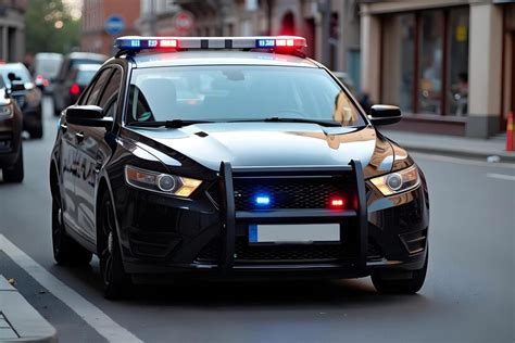 색 배경 에 고립 된 도로 에 있는 경찰 차 터 일러스트레이션 프리미엄 Ai 생성 벡터