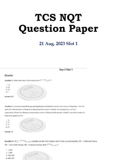 Tcs Nqt 21 Aug 2023 Slot 1 Pdf