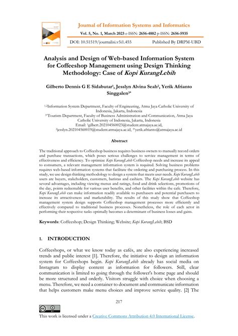 Pdf Analysis And Design Of Web Based Information System For Coffeeshop Management Using Design