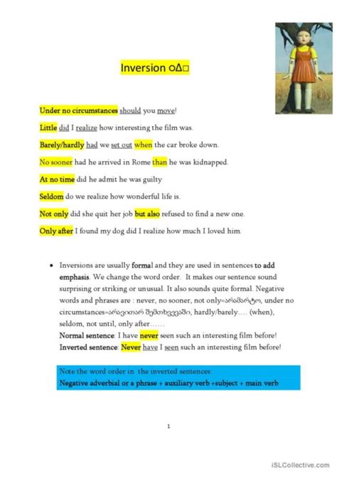 1 Inversion Inverted Word Order Grammar Exercises With Pi