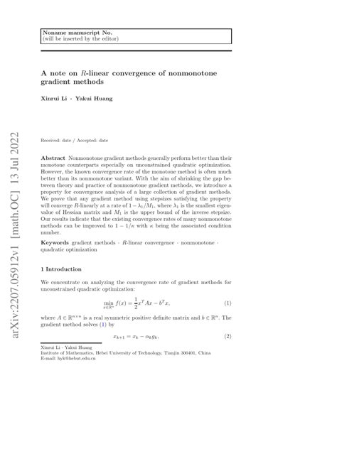 Pdf A Note On R Linear Convergence Of Nonmonotone Gradient Methods