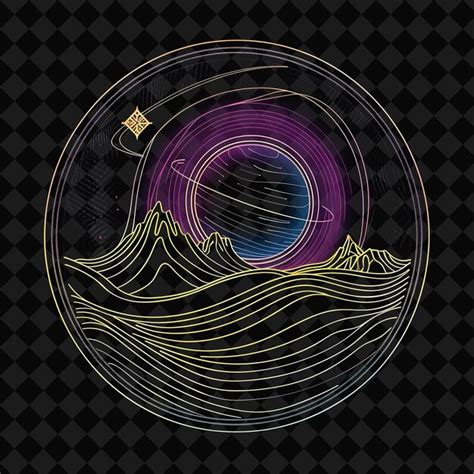 Beaming Neon Planets Inside A Silhouette Round Circle Landsc PNG Y2K