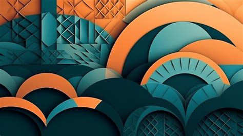 Premium Ai Image Abstract Teal And Orange Geometric Background With Arcs