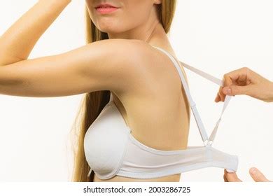 Woman Wearing Wrong Bra Size Underbust Stock Photo