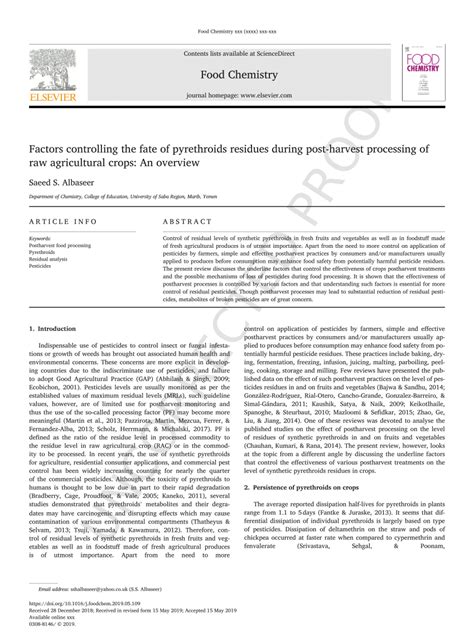 Pdf Factors Controlling The Fate Of Pyrethroids Residues During Post