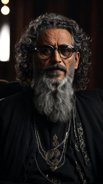 A Man With A Long Beard And Glasses Is Wearing A Black Robe With A