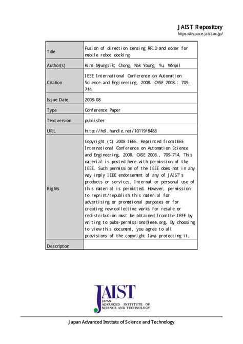 Pdf Fusion Of Direction Sensing Rfid And Sonar For Mobile Robot Docking