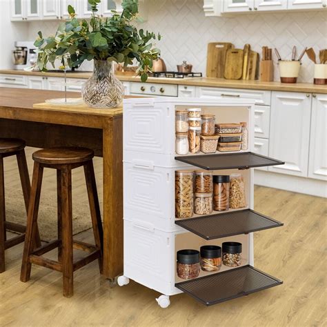 Stackable Rolling Plastic 3 Storage Bins Box Container Room Home