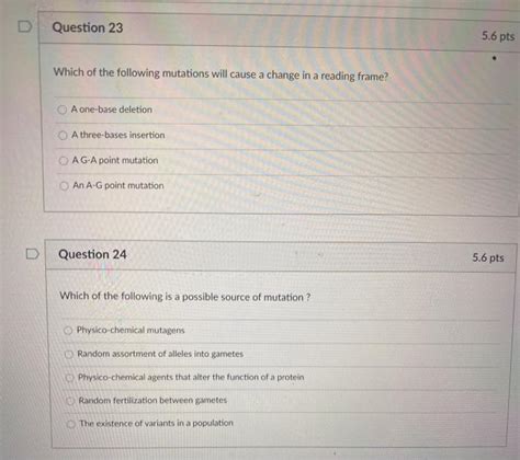 Solved Question 23 5 6 Pts Which Of The Following Mutations