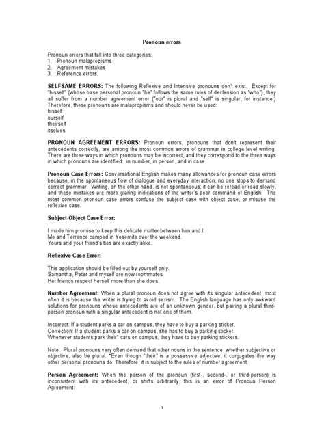 Pronoun Errors Pdf Pronoun Syntax