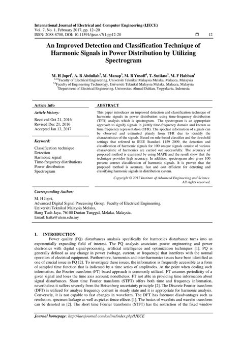 PDF An Improved Detection And Classification Technique Of Harmonic Signals In Power