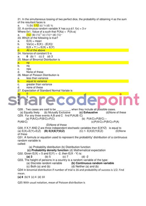 MTH302 Probability And Statistics Important MCQ Questions With