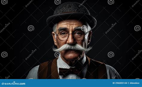 Portrait Of An Old Man With A Mustache And A Bow Tie Generative Ai