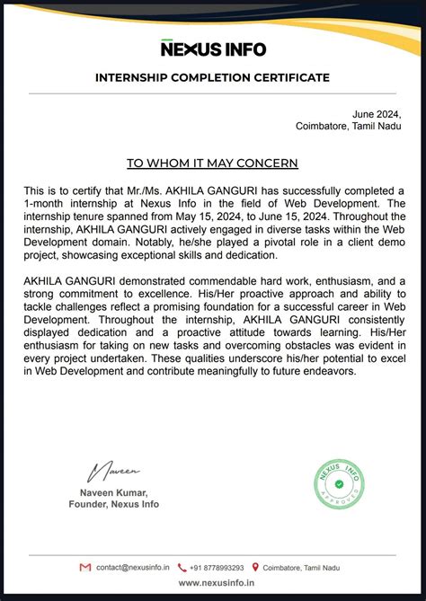 Akhila Ganguri On Linkedin Internship Webdevelopment Nexusinfo Certification Tech