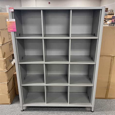 46 W X 61 H Grey Metal And Laminate Cubby Shelf With 12 Storage Cubes