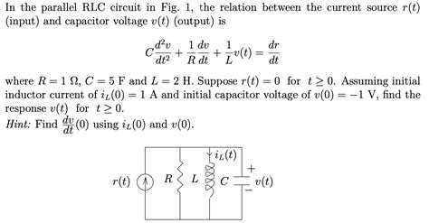 solved in the parallel rlc circuit in fig 1 the relation