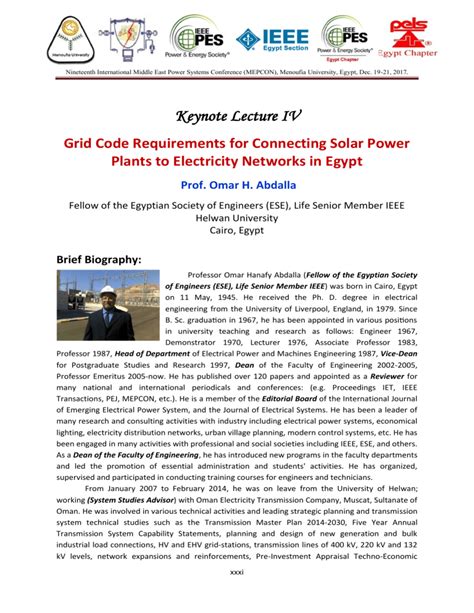 Grid Code For Solar Power In Egypt
