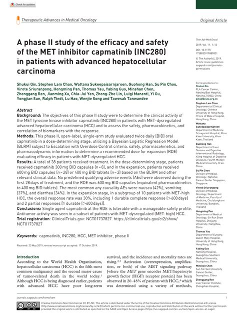 Pdf A Phase Ii Study Of The Efficacy And Safety Of The Met Inhibitor