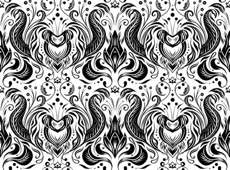 Vector Monochrome Seamless Pattern With Silhouetted Victorian Ornament Background Wallpaper