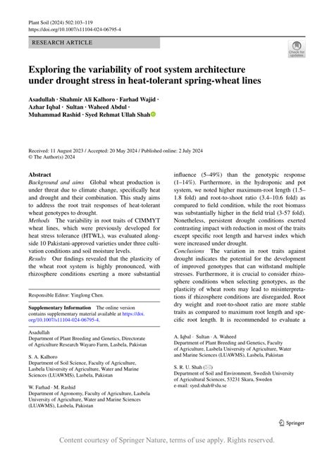 (PDF) Exploring the variability of root system architecture under drought stress in heat ...