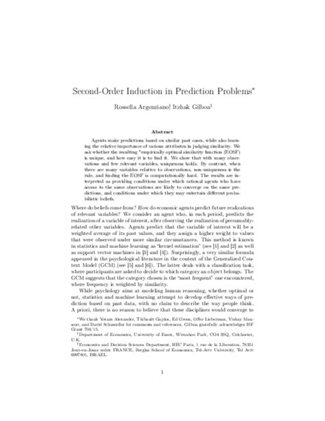 Pdf Second Order Induction In Prediction Problems