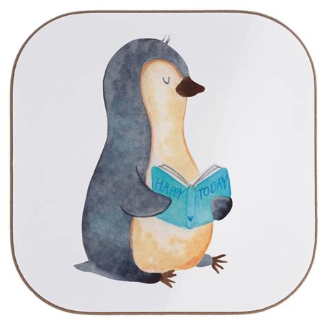 Mr And Mrs Panda Getränkeuntersetzer Pinguin Buch Weiß Geschenk