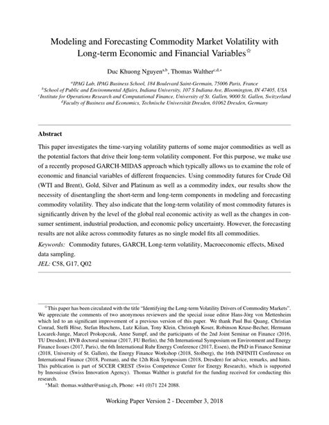Pdf Modeling And Forecasting Commodity Market Volatility With Long Term Economic And Financial