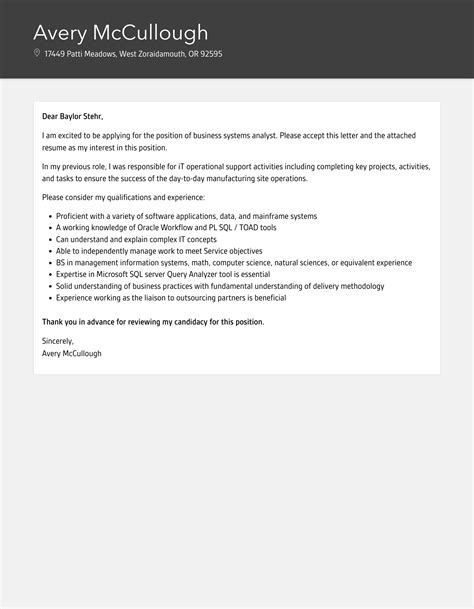 Business Systems Analyst Cover Letter Velvet Jobs