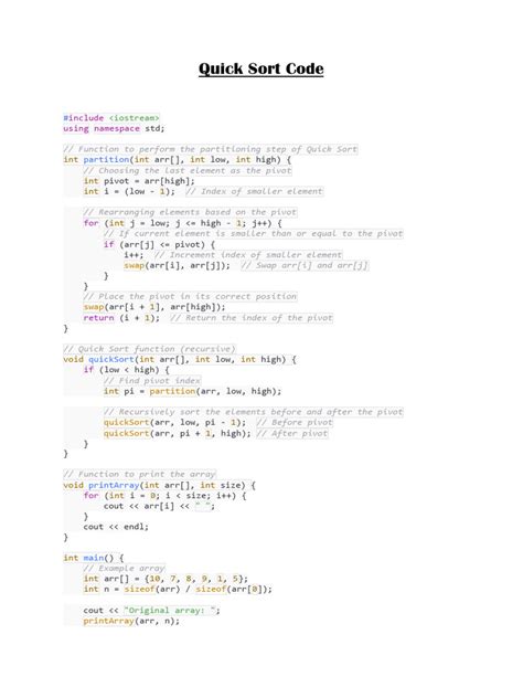 Quick Sort Code Pdf
