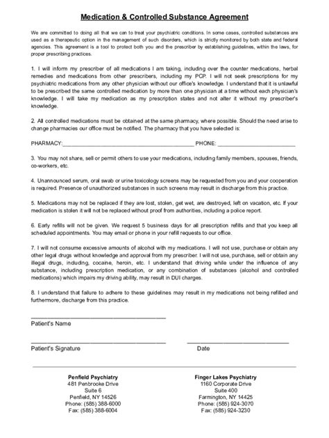 Fillable Online Medication And Controlled Substance Agreement Fax Email Print Pdffiller