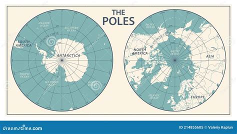 The Poles North Pole And South Pole Vector Detailed Illustration