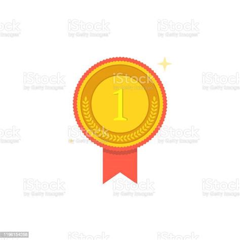 메달 아이콘입니다 스포츠 와 챔피언 요소 빨간 리본으로 1 위 메달 플랫 만화 스타일입니다 벡터 그림입니다 1에 대한 스톡 벡터