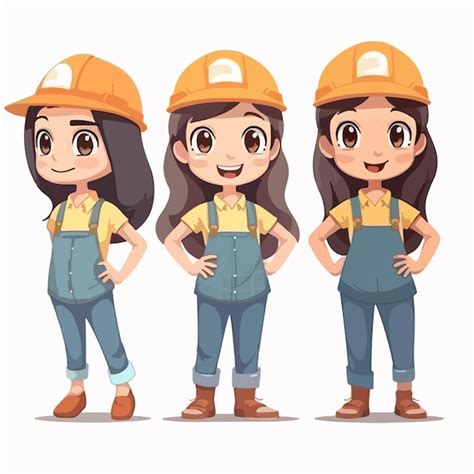 Vector De Una Chica Constructora Vestida Para El Trabajo Estilo De Dibujos Animados De Niños