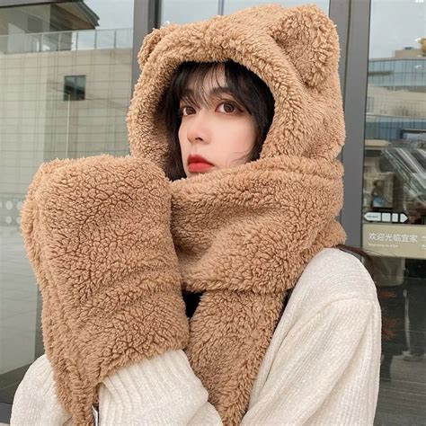엄마와 아이 커플 곰돌이 모자목도리장갑 일체형 새상품 헬로마켓