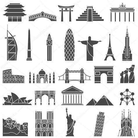 Conjunto de iconos monumentos de fama mundial Ilustración vectorial 2022