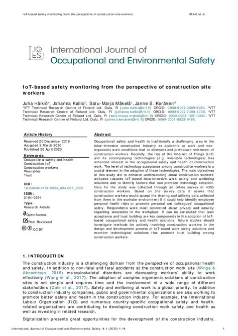 Pdf Iot Based Safety Monitoring From The Perspective Of Construction Site Workers