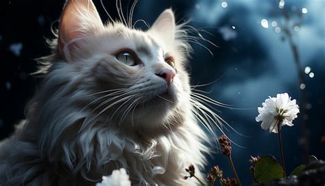 Süßes Kätzchen sitzt draußen und starrt mit verspielten Augen durch künstliche Intelligenz