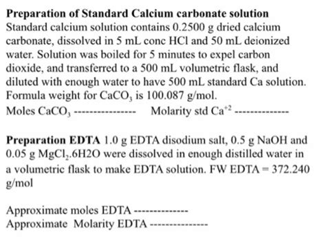 Solved Preparation Of Standard Calcium Carbonate Solution