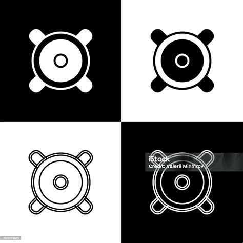 Atur Ikon Speaker Stereo Yang Diisolasi Pada Latar Belakang Hitam Dan