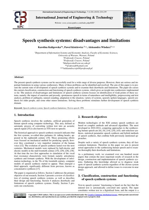 pdf speech synthesis systems disadvantages and limitations